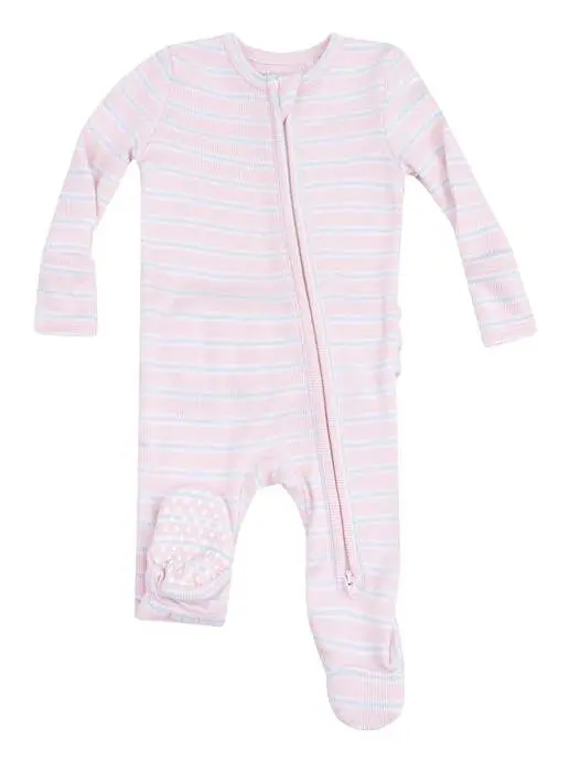 ANGEL DEAR Multistripe Long Sleeve Rib Footie - Pink