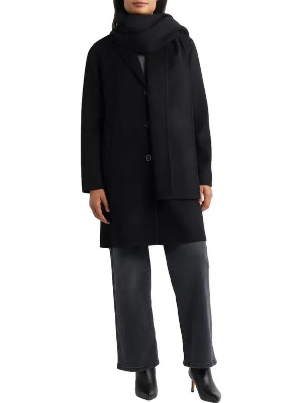 Michael Kors Wool-blend Tailored Coat With Scarf - Black