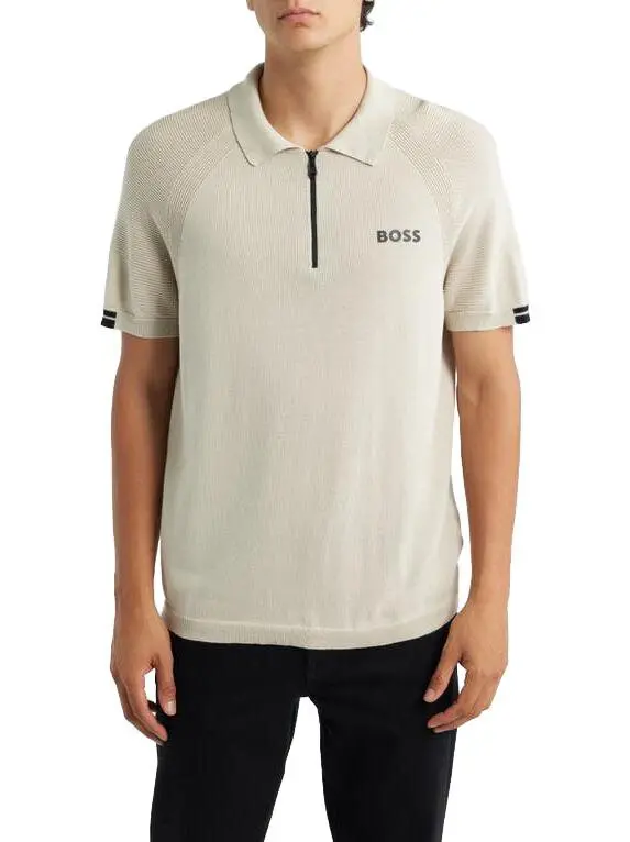 BOSS Perform-max Quarter-zip Polo Sweater - Open Beige