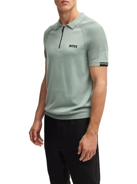 BOSS Perform-max Quarter-zip Polo Sweater - Open Green