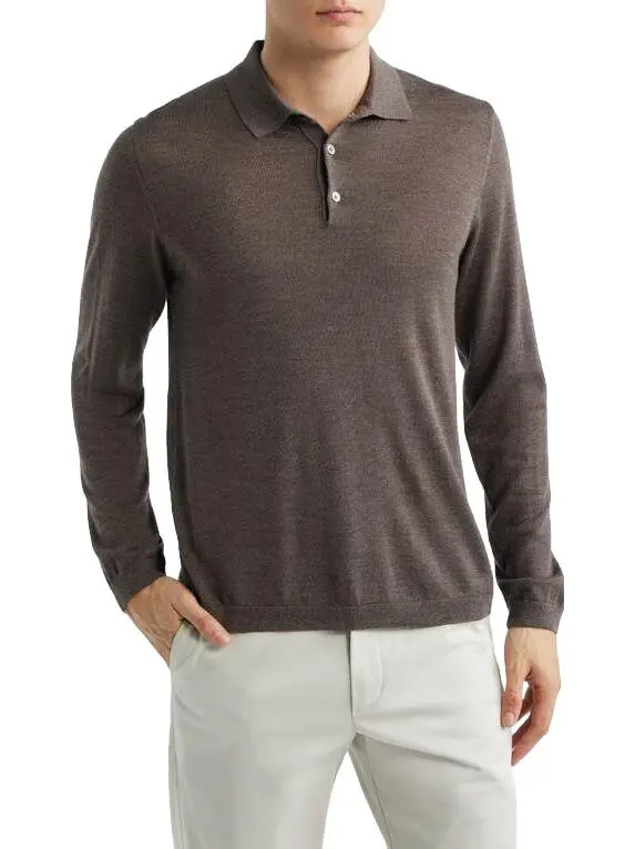 JACK VICTOR Long Sleeve Wool & Silk Polo Sweater - Taupe