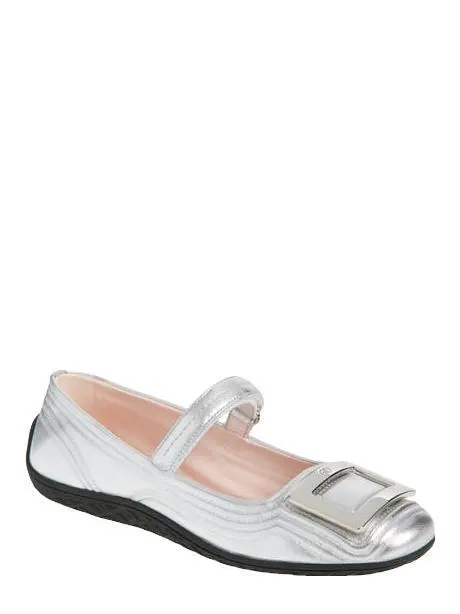 ROGER VIVIER Viv Low Quilted Metallic Leather Ballet Flat - Argento .silver