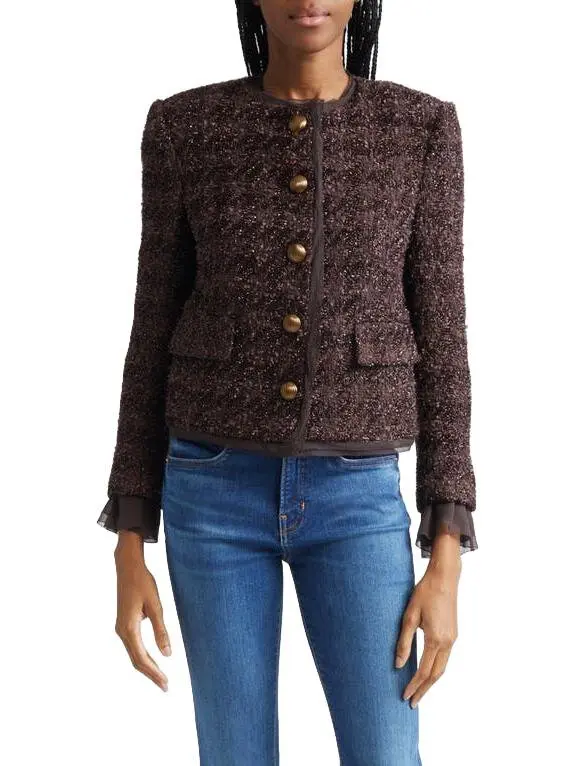 Veronica Beard Audrina Metallic Houndstooth Tweed Jacket - Dark Currant