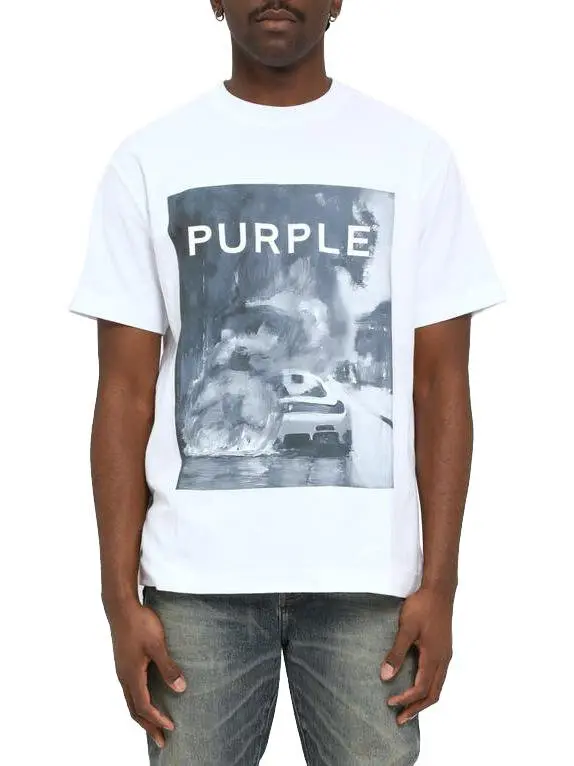 PURPLE BRAND Textured Cotton Graphic T-shirt - White
