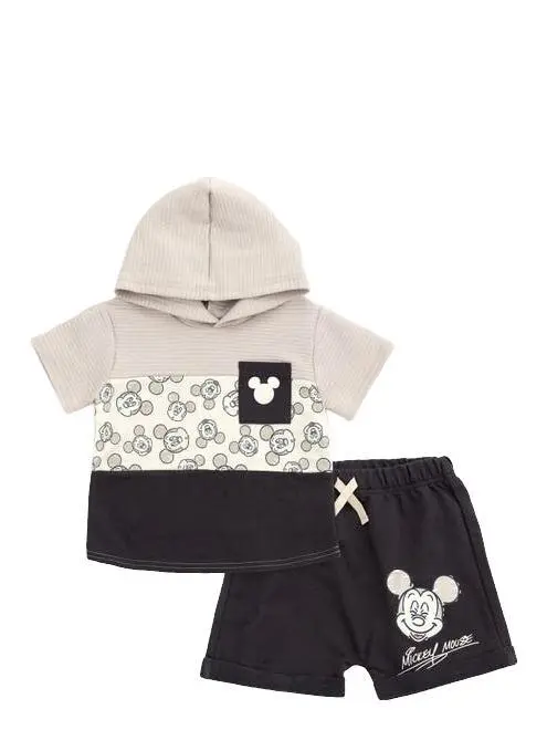 Disney Short Sleeve Hoodie & Shorts Set - Mickey Mouse Gray