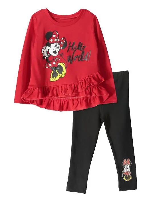 Disney Long Sleeve Top & Leggings Set - Red/black Ruffle