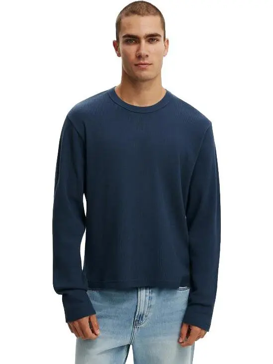 COTTON ON Cropped Fit Textured Long Sleeve - Auto Navy Waffle