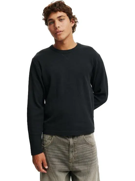 COTTON ON Cropped Fit Textured Long Sleeve - Washed Black Waffle