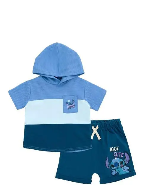 Disney Short Sleeve Hoodie & Shorts Set - Lilo & Stitch Blue