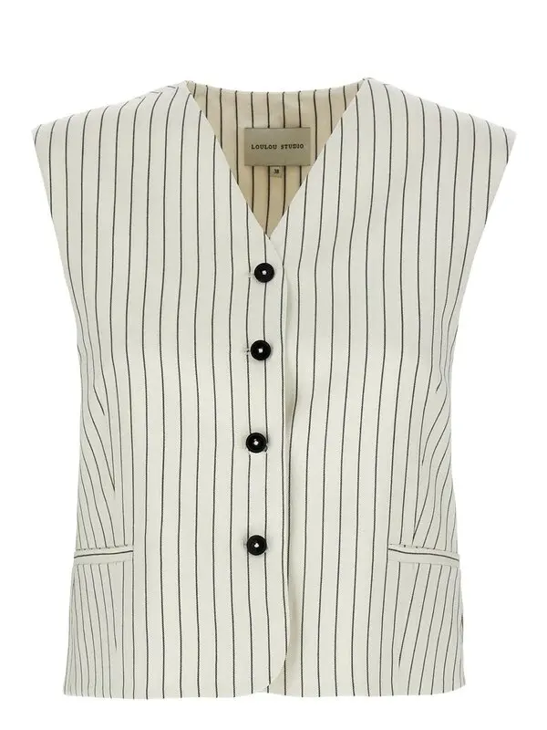 Loulou De Saison Vanua' Pinstripe Vest - White