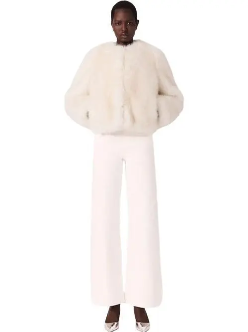 Maje Short Faux Fur Jacket - Ivory