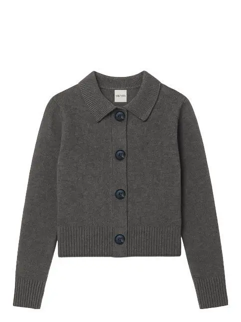 VIR VITA Kaia Cashmere Cardigan - Stone Grey