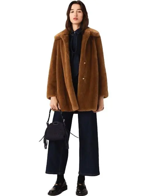 Maje Mid-length Faux Fur Coat - Brown