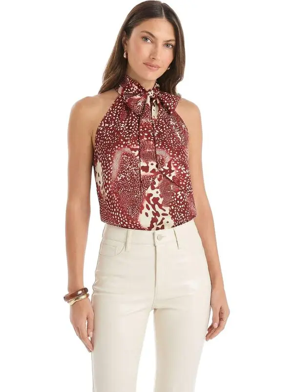 THE NOLI SHOP Rina Tie Neck Blouse - Red - Animal