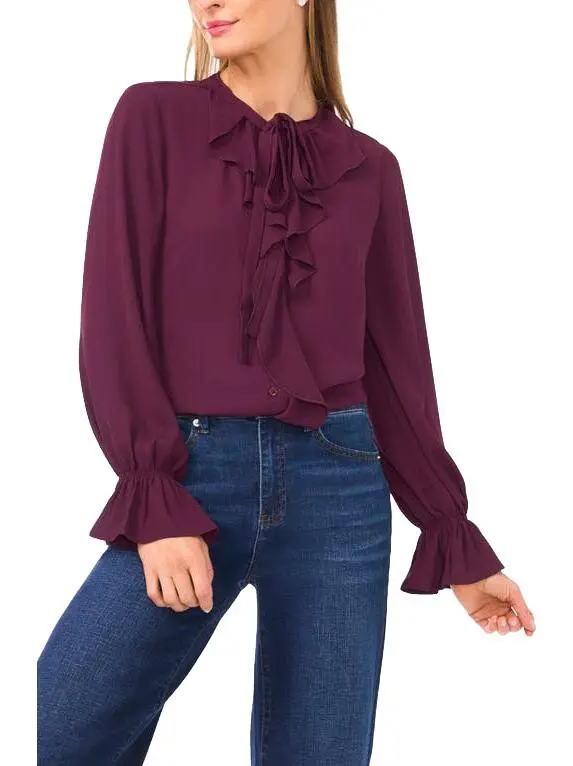 CECE DUPRAZ Ruffle Neck Georgette Shirt - Potent Purple