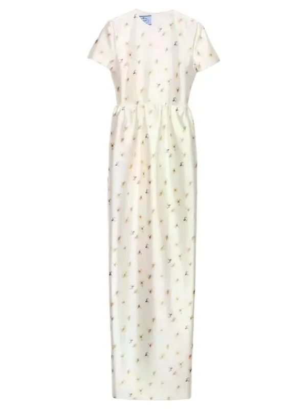 Prada Floral Print Silk Dress - Neutrals