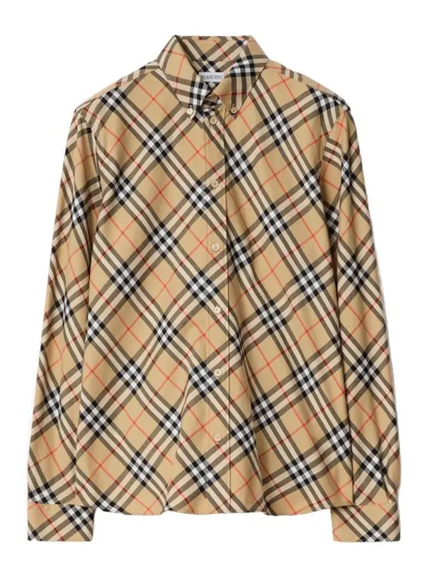 Burberry Relaxed Fit Check Cotton Flannel Shirt - Sand Beige