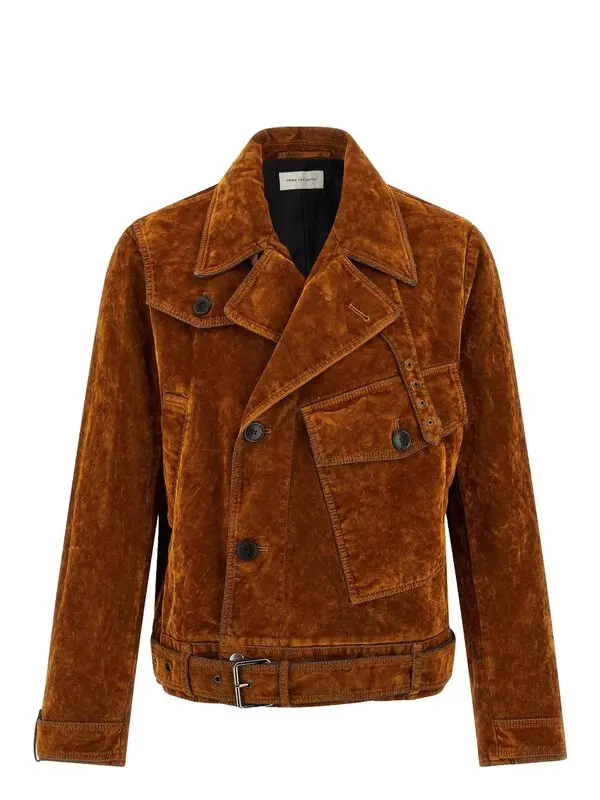 Dries Van Noten Velvet Biker Jacket - Brown