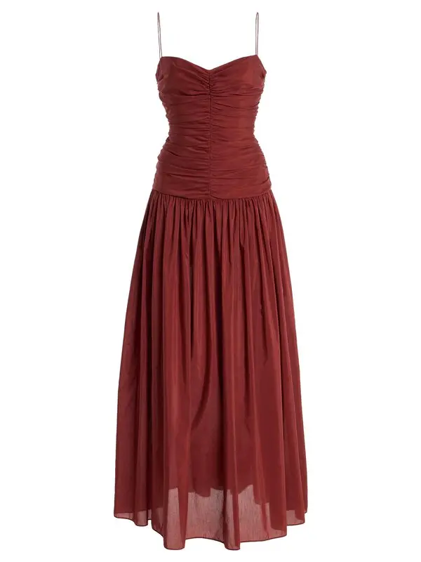 Matteau Gathered Cotton-silk Maxi Dress - Burgundy