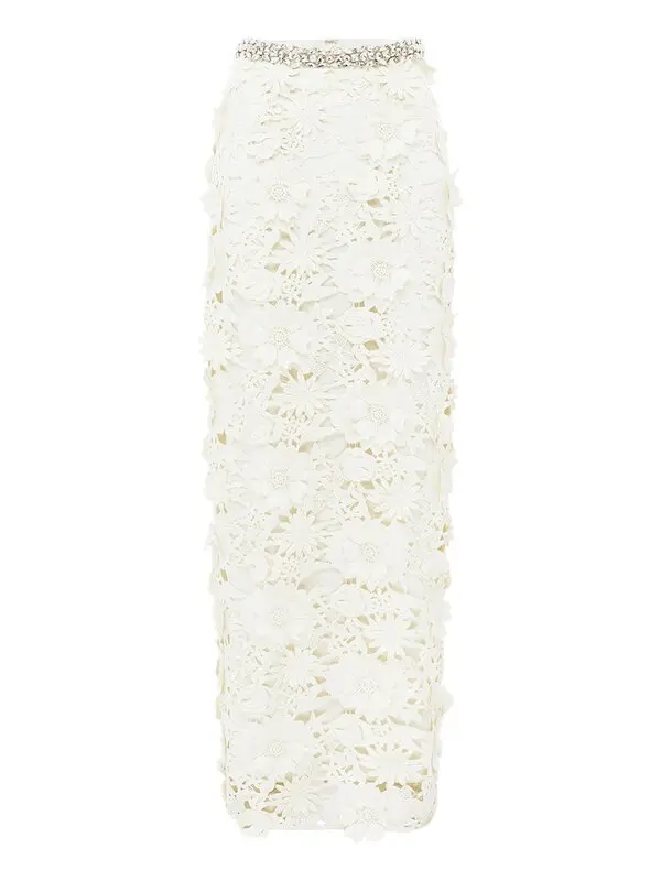 LEO LIN Kyra Embellished Lace Maxi Skirt - White