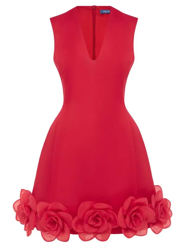 LEO LIN Bree Rosette Mini Dress - Red