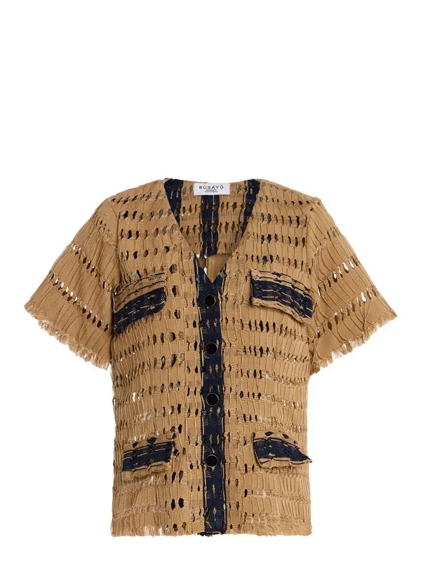 BUSAYO Lara Openwork Cotton Top - Brown