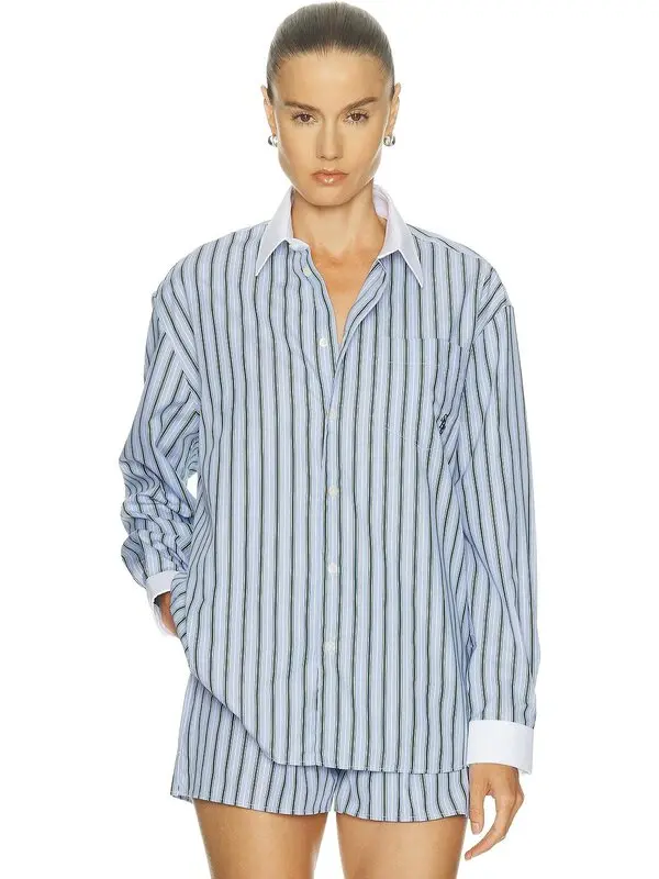 SPORTY & RICH Oversized Button Down Top - Multicolor Stripes
