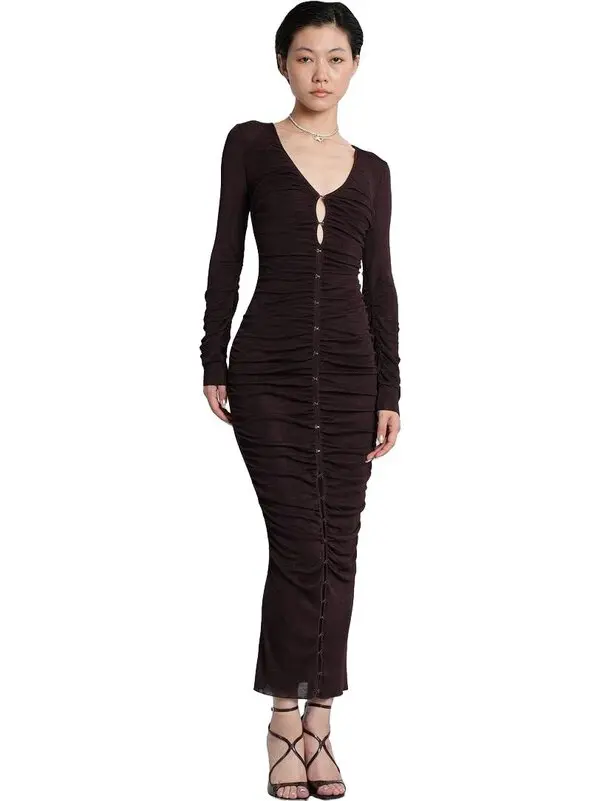 SELF-PORTRAIT Long Viscose Dress - Brown