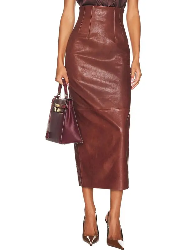 HELSA The Svelte Leather Midi Skirt - Cognac