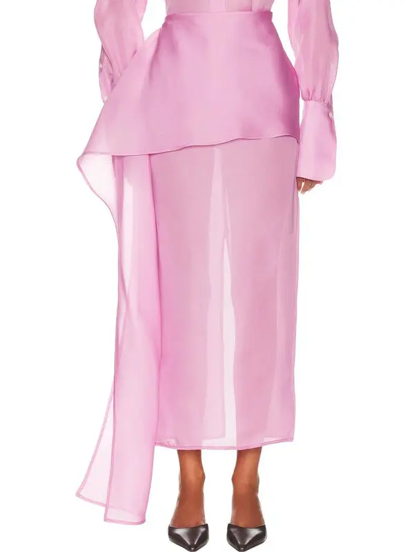 HELSA Silk Gazar Draped Skirt - Ash Rose