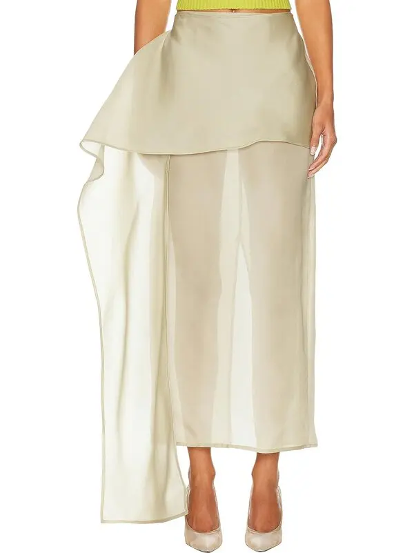 HELSA Silk Gazar Draped Skirt - Stone