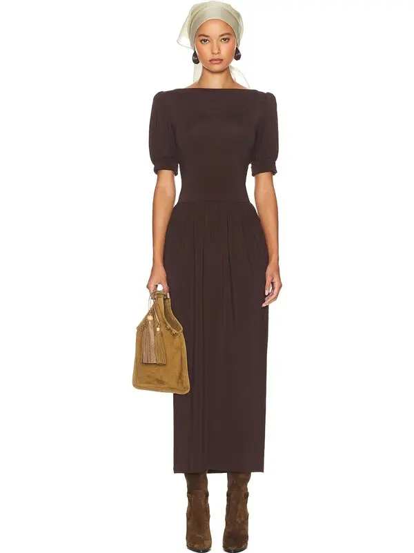 HELSA The Simone Tie Back Jersey Dress - Coffee Bean
