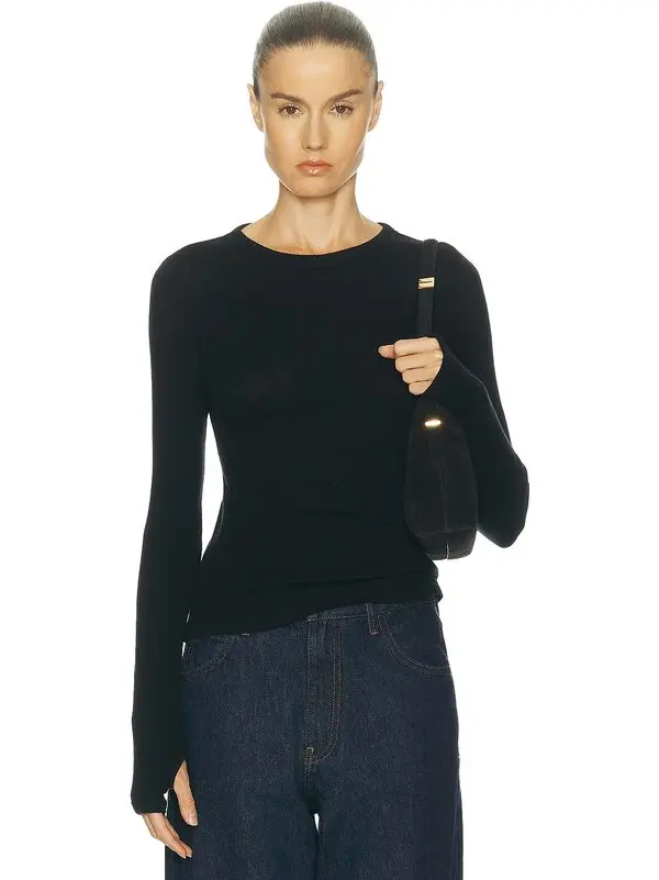 Enza Costa Cashmere Long Sleeve Crewneck Top - Black