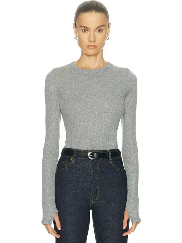 Enza Costa Cashmere Long Sleeve Crewneck Top - Smoke