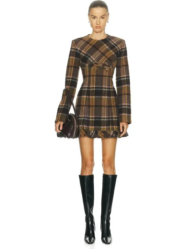 Acne Studios Delfin Plaid Mini Dress - Multi Brown
