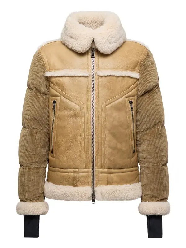 Moncler Argens Leather & Shearling Down Jacket - Beige