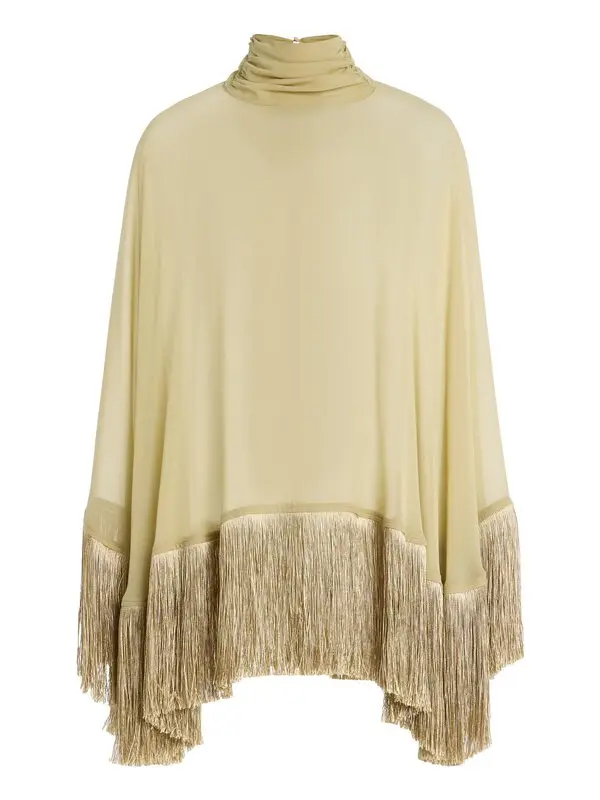 DE LA VALI Exclusive Levanto Fringed Silk-chiffon Poncho Top - Green