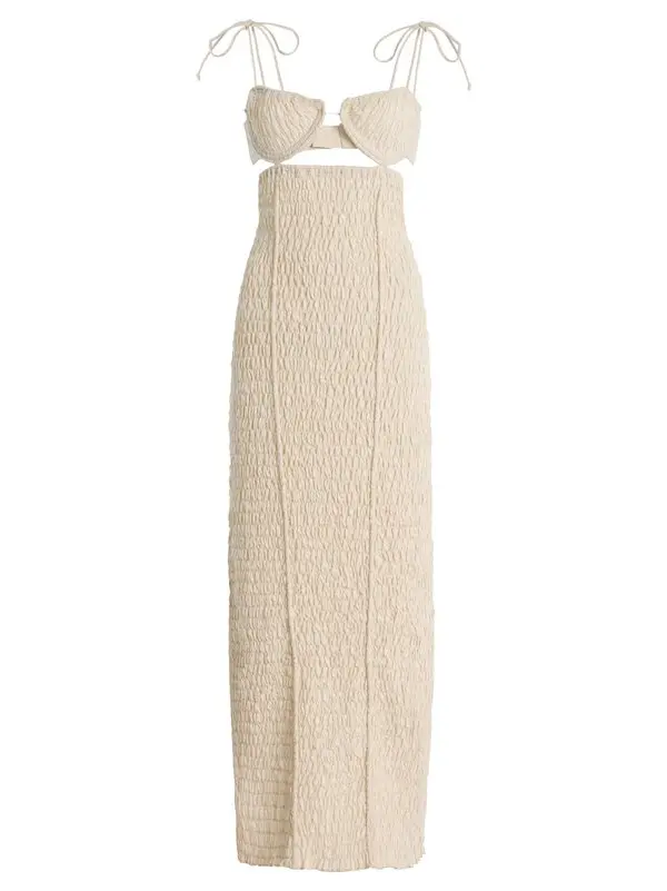 TG BOTANICAL Bella Shirred Cotton-blend Midi Dress - Off-white
