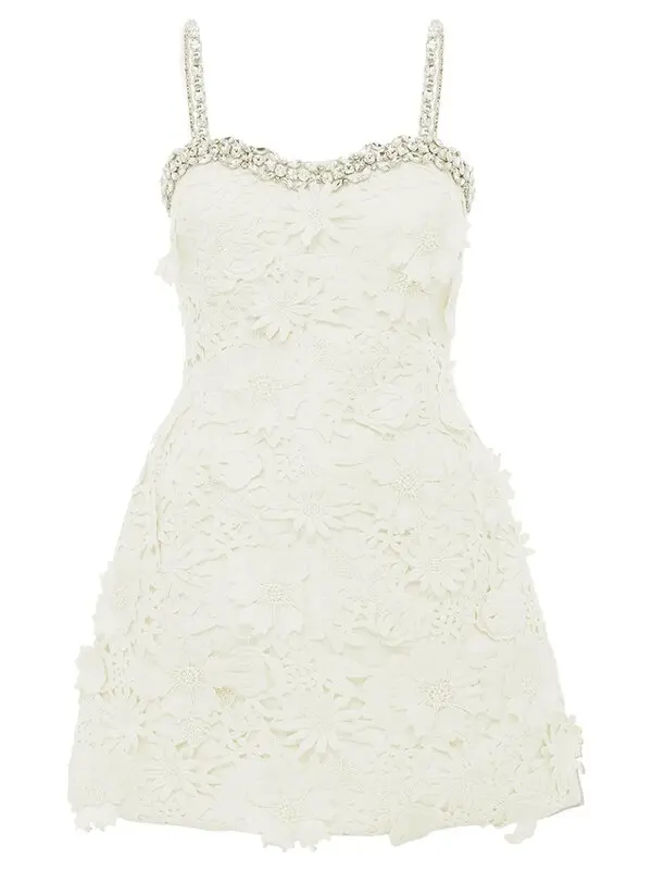 LEO LIN Sophia Embellished Lace Mini Dress - White