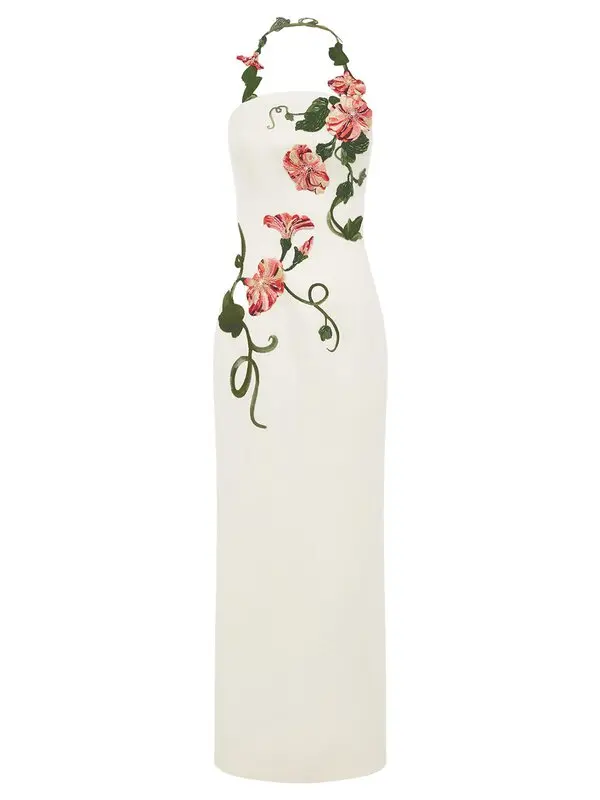 LEO LIN Ava Embroidered Crepe Maxi Dress - White