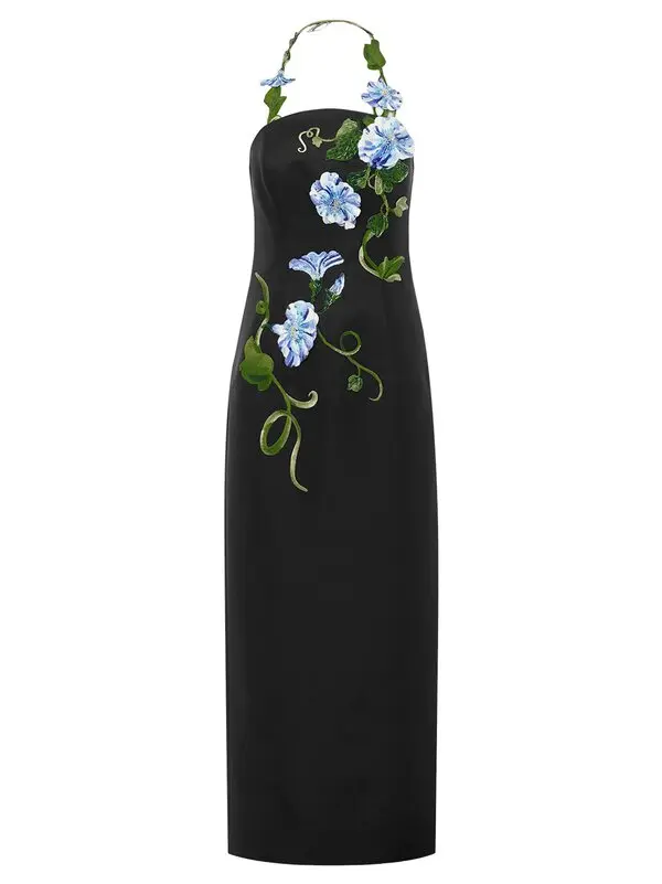 LEO LIN Ava Appliquéd Bustier Maxi Dress - Black