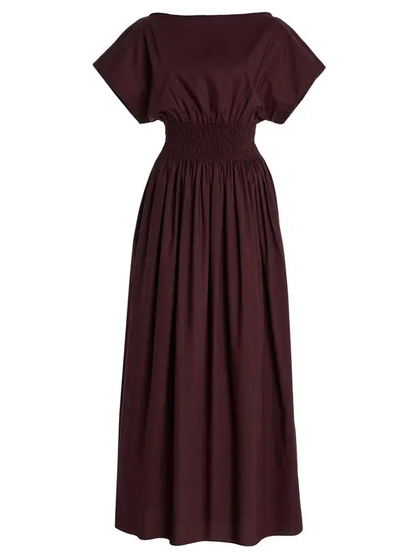 Matteau Shirred-waist Cotton Midi Dress - Burgundy