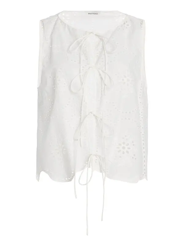 Matteau Cotton Broderie Anglaise Tie-front Top - White