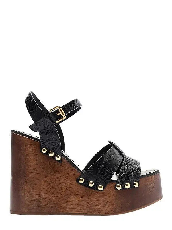 Farm Rio Embossed Wedge Sandals - Black