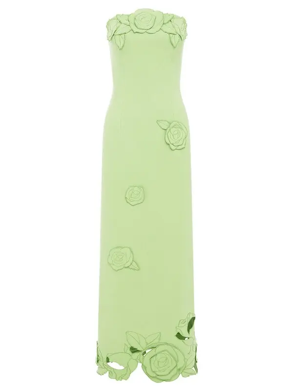 LEO LIN Rayna Floral-appliquéd Crepe Maxi Dress - Green