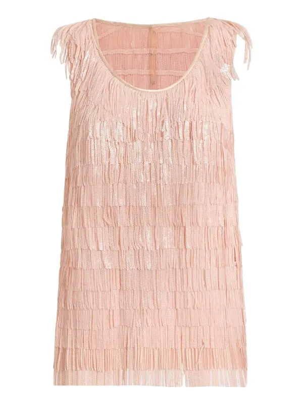 Dolce & Gabbana Sleeveless Top With Sequined Fringe Embellishment - Pink