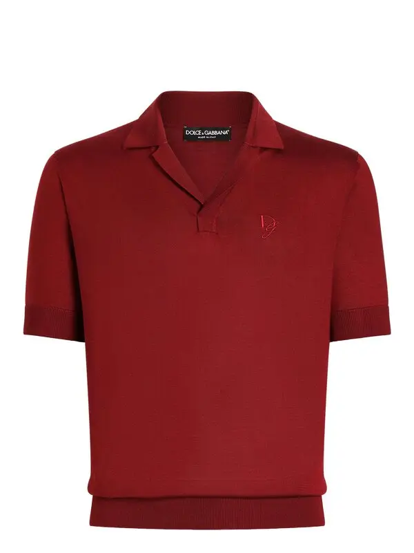 Dolce & Gabbana Silk Polo-shirt With Logo Embroidery - Bordeaux