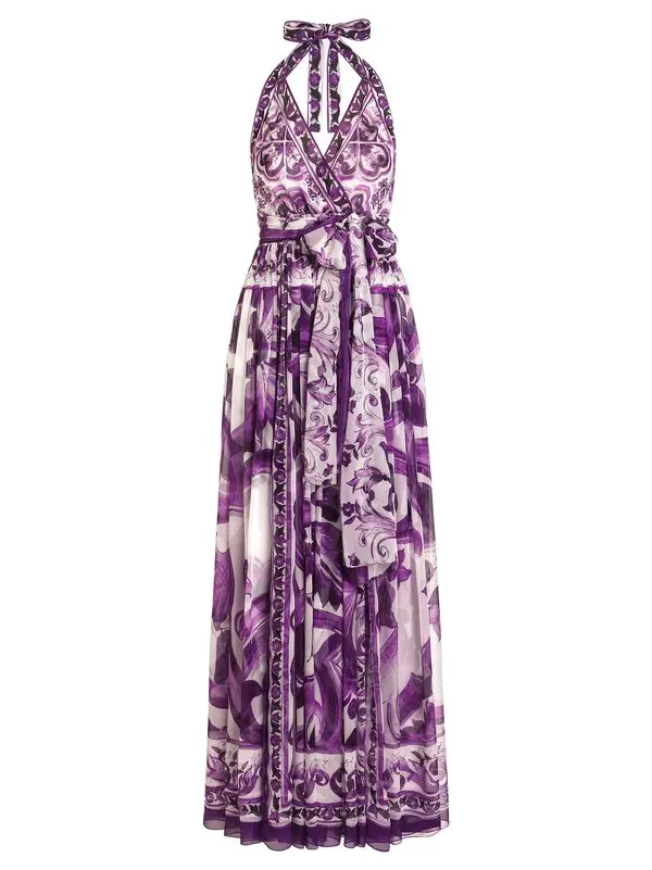 Dolce & Gabbana Majolica-print Long Chiffon Dress - Multicolor