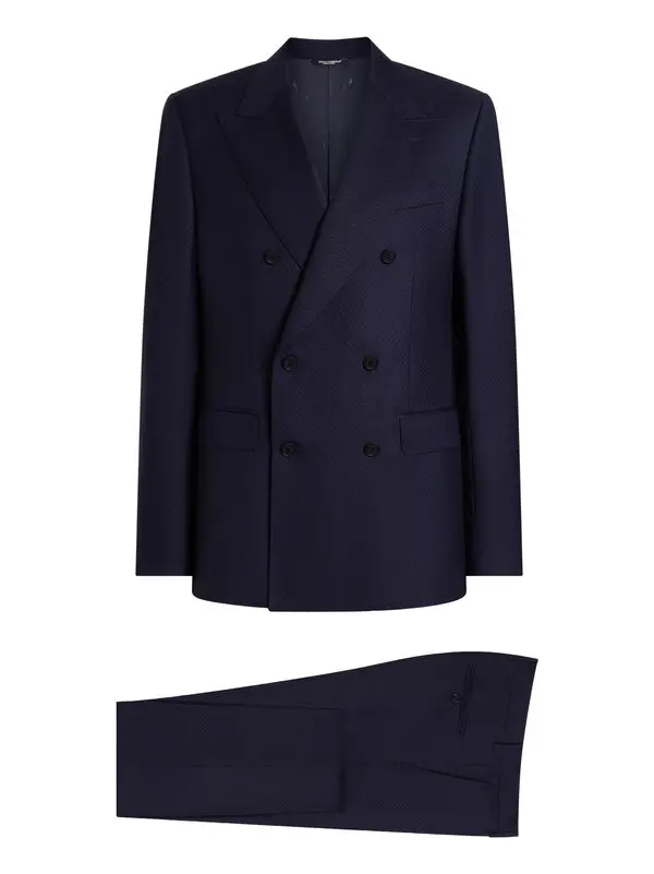 Dolce & Gabbana Double-breasted Micro-patterned Wool Suit - Multicolor