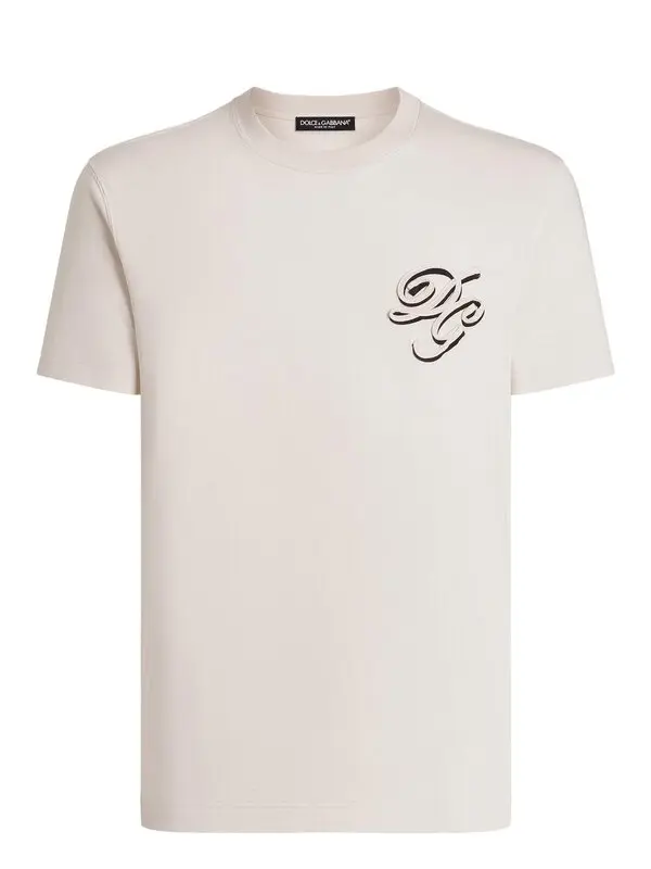 Dolce & Gabbana Cotton T-shirt With Embroidery - Cream